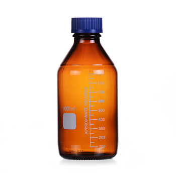 蓝盖丝口瓶 螺纹口带刻度玻璃密封瓶 蓝盖试剂瓶 棕色茶色 1000mL