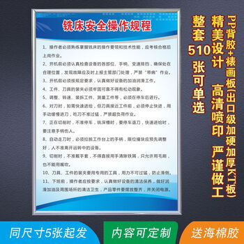 工厂验厂 车间安全生产管理制度 设备操作规程保养挂图规范 五金塑胶钣金模具厂 铣床安全操作规程H163-002 裱画板+小银边
