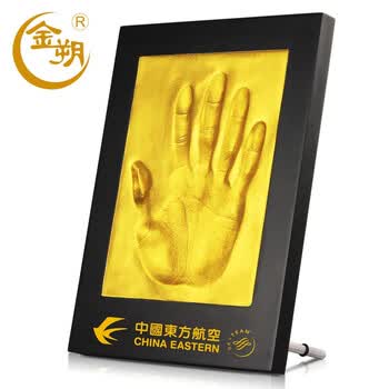金朔手模金手印泥商务手模活动定制签到礼物公司年会创意礼品庆典仪式道具纪念品 【金朔快干泥】镀金+黑色喷漆框