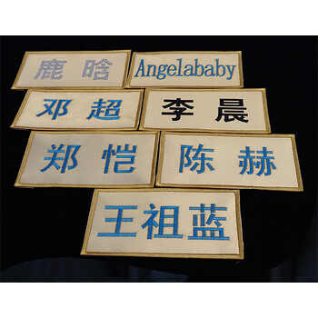 runningman奔跑吧兄弟金名牌刺绣撕名牌手缝款背胶款土豪金魔术贴定制名字. 第2季跑男明星全刺绣蓝字7张