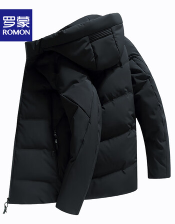 罗蒙（ROMON）短款羽绒服男士保暖连帽外套2020秋冬新款男士保暖休闲外套修身上衣 HY18HF15723黑色 175【图片 价格 品牌 ...