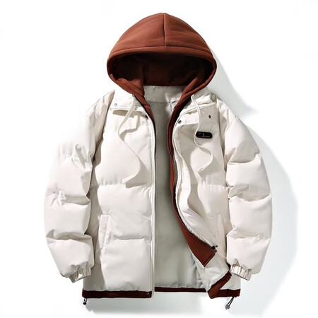 NASA WASSUP男款假两件连帽棉衣外套男士冬季2024新款男生加厚面包棉服上衣潮 杏色9999-RPFS XL 建议150-170斤 ...