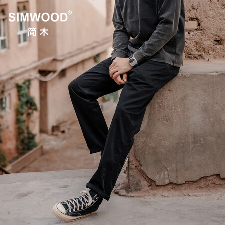 SIMWOOD/简木男装【LS07宽松直筒】320g多袋复古工装男士休闲裤SM210464 黑色 30建议126~135斤【图片 价格 品牌 报价】-京东