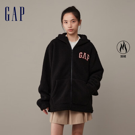 Gap男女装LOGO仿羊羔绒保暖卫衣841337加绒连帽衫 黑色 175/96A(L)亚洲尺码【图片 价格 品牌 报价】-京东