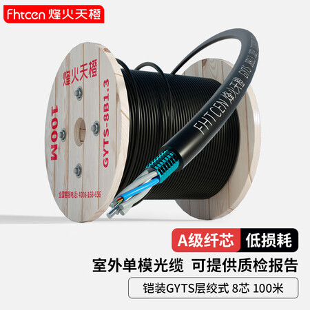 【FHTCENGYTS-8B1.3（9/125）】FHTCEN烽火天橙 国标8芯GYTS-8B1.3单模室外光缆 100米层绞式铠装室外光缆地埋管道架空千兆万兆光纤线缆【行情 报价 价格 评测】-京东