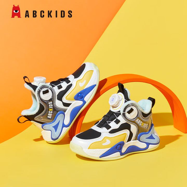 ABC KIDS童鞋2025年冬季加绒保暖跑步鞋男女童旋转扣校园风格耐磨篮球鞋子 黑色/宝蓝 36 码适合脚长约22.3cm【图片 价格 品牌 ...