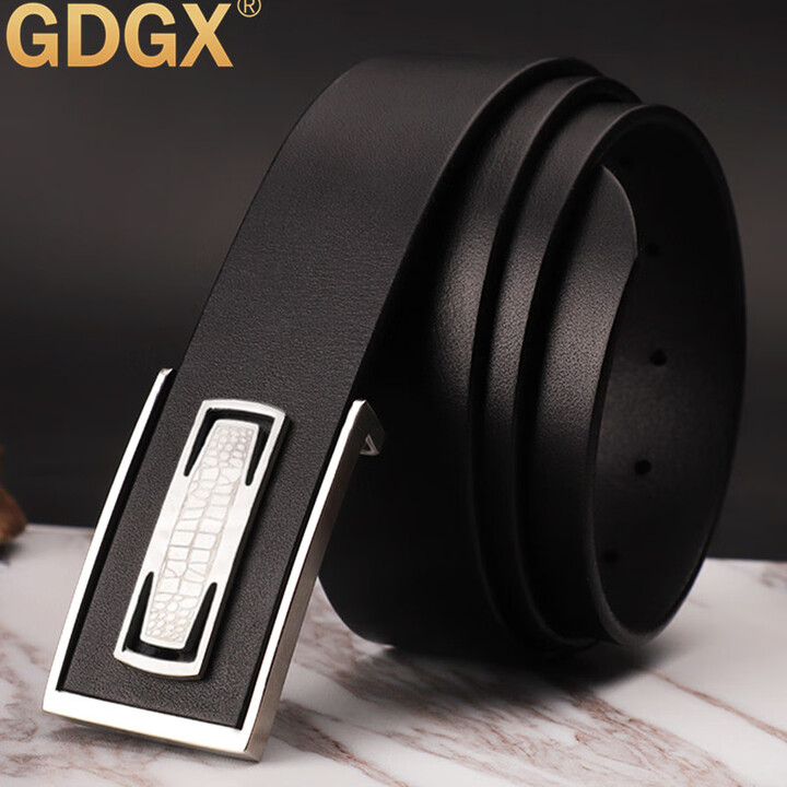 GDGX真皮皮带男新款平滑扣腰带天地盖内穿式男士裤带精美礼盒装3.8cm 黑色光面 105cm【图片 价格 品牌 报价】-京东
