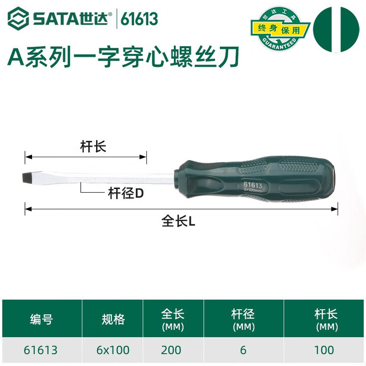 世达（SATA）一字螺丝刀组合平口螺丝刀起子家用电脑改锥螺丝批组套62202 【一字穿心】可敲击6x100mm/61613【图片 价格 品牌 ...