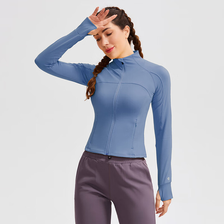 科里芙（cosleaf）运动长袖女秋冬季修身显瘦弹力跑步健身服高级感气质网红瑜伽外套 灰蓝色 2XL (170) 建议135-150斤【图片 ...
