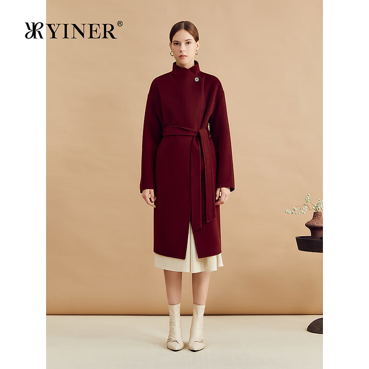 YINER音儿专选冬季女装法式可翻可立领羊毛羊绒混纺双面呢大衣 酒红 常规 XL【图片 价格 品牌 报价】-京东