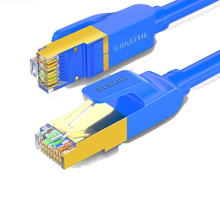【SAMZHECAT-701L】山泽(SAMZHE)七类网线 CAT7类纯铜双屏蔽8芯双绞线 工程级万兆电脑宽带家用成品线跳线 蓝色1米CAT ...