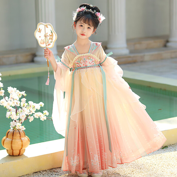 【安妮优儿HC012】安妮优儿女童汉服中秋节中国风唐装连衣裙超仙襦裙子古风公主裙 粉色 150【行情 报价 价格 评测】-京东