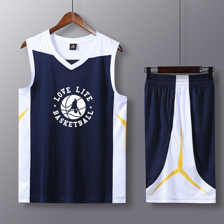 罗彼士（ROBISHI）篮球服套装男定制体育运动宽松学生训练队服个性透气比赛印字球衣 411宝蓝色+白边定制运球logo 2XL【170 ...