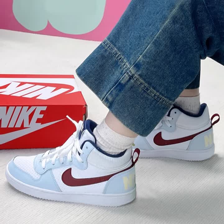 耐克（NIKE）休闲鞋女鞋春季新款运动鞋COURT高帮百搭板鞋FV8122-161 FV8122-161冰蓝玫红 35.5【图片 价格 品牌 ...