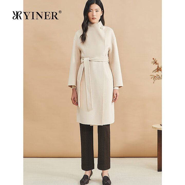 YINER音儿专选冬季女装法式可翻可立领羊毛羊绒混纺双面呢大衣 米色 常规 L【图片 价格 品牌 报价】-京东