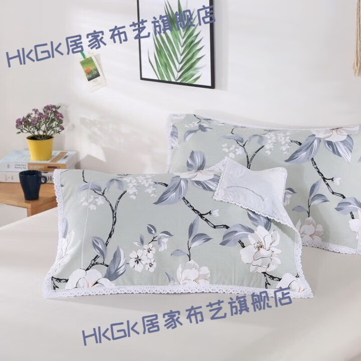 HKGK老粗布枕套印花粗布枕巾花边枕巾 枕头巾加大四季双人枕巾成人儿 栀子花淡绿 花边单人枕巾50*80cm枕巾一对装【图片 价格 品牌 报价】-京东