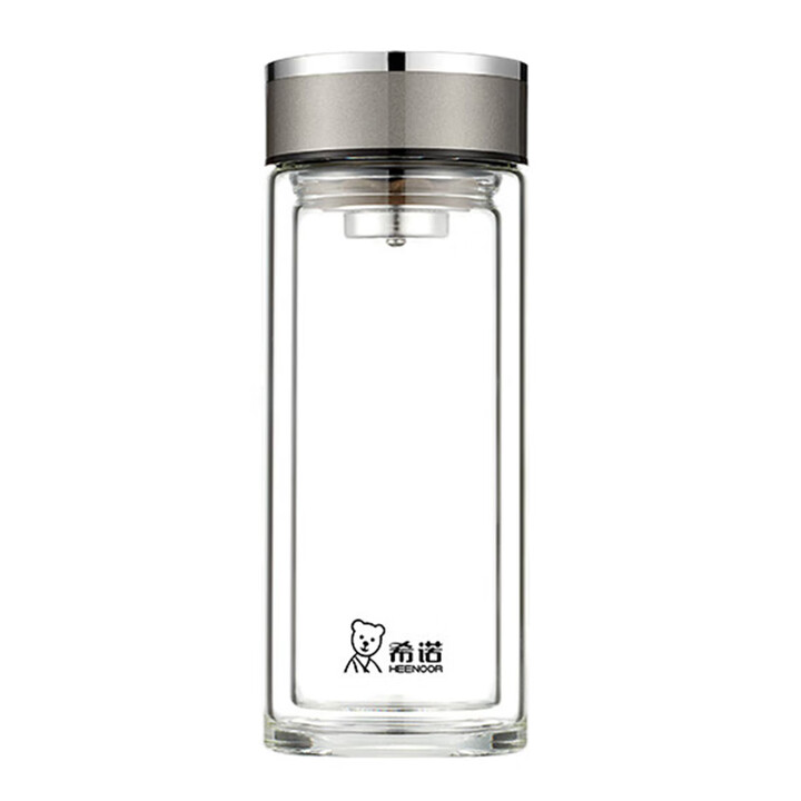 【希诺XN-1002】希诺（HEENOOR）玻璃杯340ml 双层带滤网办公泡茶杯耐高温水杯 XN-1002殿堂银【行情 报价 价格 评测】-京东