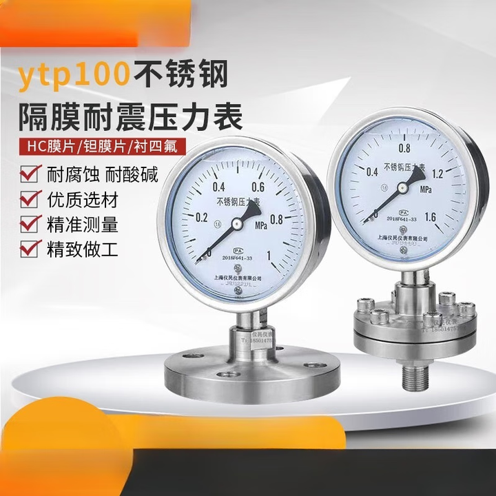 承琉YTP-100MLMF不锈钢耐震隔膜压力表法兰压力表DN25DN501.6mpa 法兰接口：DN15(备注压力范【图片 价格 品牌 报价】-京东