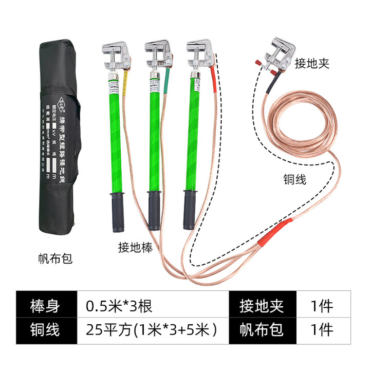 惠利得定制JDX-NL-10KV高压接地线户内配电房35kv平口螺旋短路接地棒 套装三 0.5米棒1*3+5米+包【图片 价格 品牌 报价】-京东