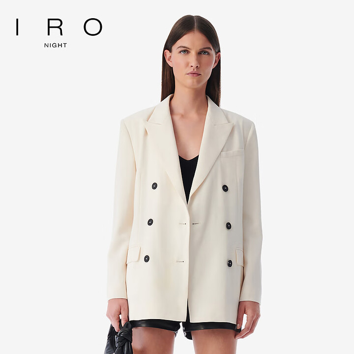 IRO NIGHT 绵羊毛西装双排扣纯色法式轻奢24春季新款 白色 38【图片 价格 品牌 报价】-京东