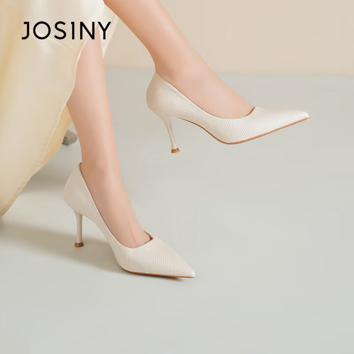 卓诗尼（Josiny）高跟鞋女2025年春秋新款法式温柔尖头绝美细跟职场宴会浅口单鞋女 米白色 40【图片 价格 品牌 报价】-京东