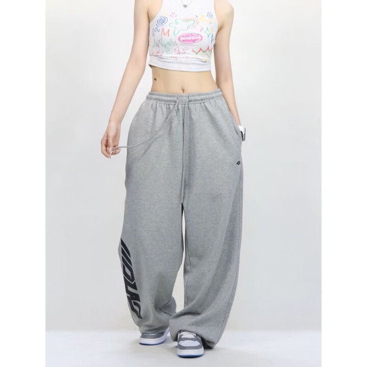 HKPK爵士舞裤子女嘻哈卫裤美式牌街舞裤宽松休闲灰色hipho束脚长裤 0208灰色阔腿抽绳 S 均码【图片 价格 品牌 报价】-京东