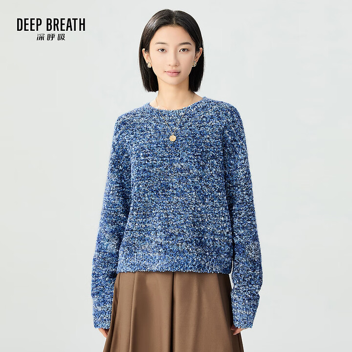 深呼吸DEEP BREATH女装圆领蝴蝶纱长袖套头针织衫女A301372 蓝 L (4)【图片 价格 品牌 报价】-京东