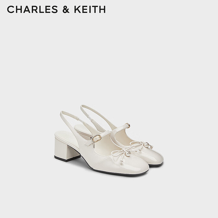 CHARLES&KEITH蝴蝶结仿珍珠粗跟玛丽珍凉鞋生日女神节礼物送女友CK1-60361558 Chalk粉白色 37 （235）【图片 ...