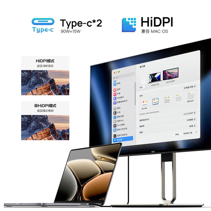 【AOC U27U2P】AOC显示器 U27U2P 27英寸 4K超清Nano IPS屏 TUV低蓝光 HDR400 TypeC-90W 以太 ...