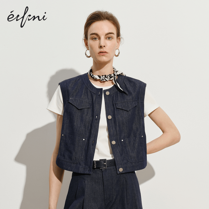 【伊芙丽（eifini）1G5210601】伊芙丽（eifini）【商场同款】女士外套牛仔无袖马甲 1G5210601 藏冬青 M 【行情 ...