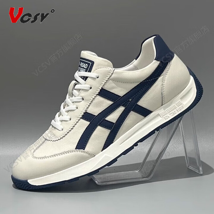 VCSV品牌轻奢男鞋2025夏季新款增高休闲鞋男百搭网面鞋男运动鞋子男 白蓝皮面-高端男鞋 39【图片 价格 品牌 报价】-京东
