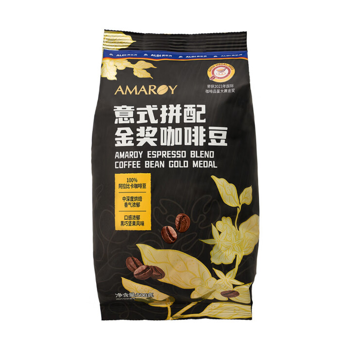 AMAROY意式拼配金奖咖啡豆500g黑巧坚果风味阿拉比卡中深烘焙 中 焙 不磨粉【图片 价格 品牌 报价】-京东