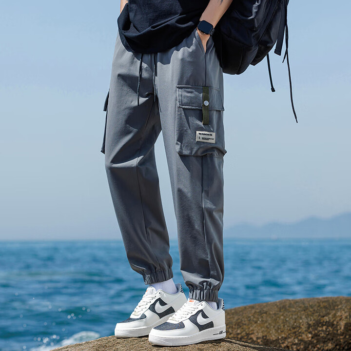 NASA WASSUP工装裤男夏季2025新款潮牌宽松大码直筒阔腿休闲运动长裤子男款 灰色【束脚款】 5XL 【建议200-230斤】【图片 ...