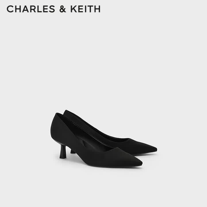 CHARLES&KEITH简约通勤尖头高跟鞋单鞋婚鞋女鞋子女生日礼物CK1-60361352 Black Textured黑色纹理 37【图片 ...