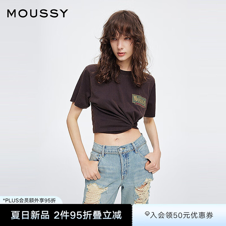 moussy 2025夏季新品美式复古做旧LOGO宽松短袖T恤010IS290-4771 021浅黑色 均码【图片 价格 品牌 报价】-京东