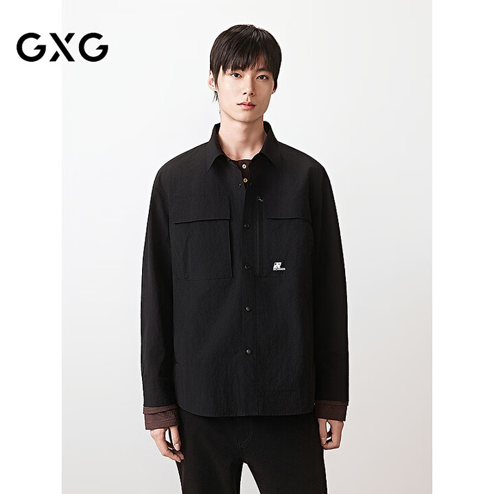 【GXGG25D033039】GXG男装反光设计休闲衬衫户外工装长袖衬衣 黑色 180/XL【行情 报价 价格 评测】-京东