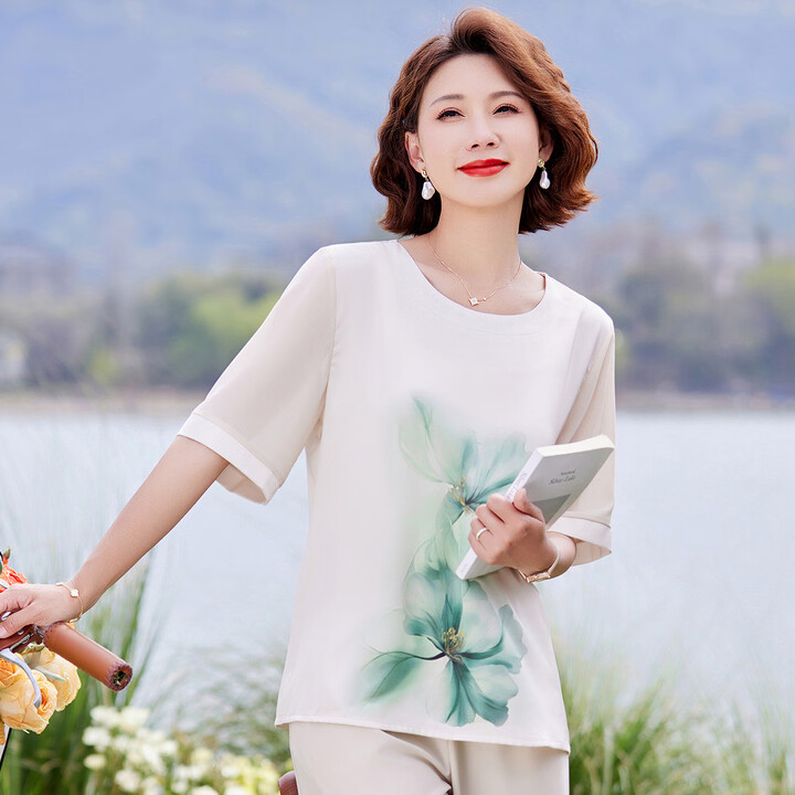 【帕丝特PJ20818070202】帕丝特夏季薄款圆领雪纺衫宽松休闲舒适弹力妈妈装中老年T恤女 绿色 2XL【行情 报价 价格 评测】-京东