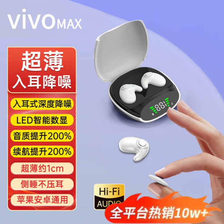 VIVOMAX【柏林之声丨侧睡不压耳】睡眠蓝牙耳机入耳式睡觉专用无线耳塞运动跑步适用于小米华为VIVO手机 白色【旗舰款】超高音质【图片 价格 ...