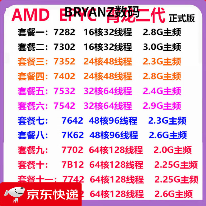 AMD霄龙EPYC 7K62 7542 7532 7R32 7302 7742 7H12 7B12 7B13 CPU EPYC 7B13 64 ...