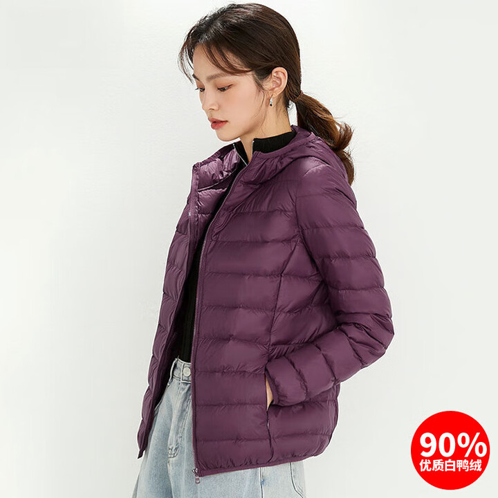 LEE KIDS羽绒服90绒女连帽服女轻薄短款大码轻便洋气白鸭绒外套平湖服批 紫红色 M【图片 价格 品牌 报价】-京东