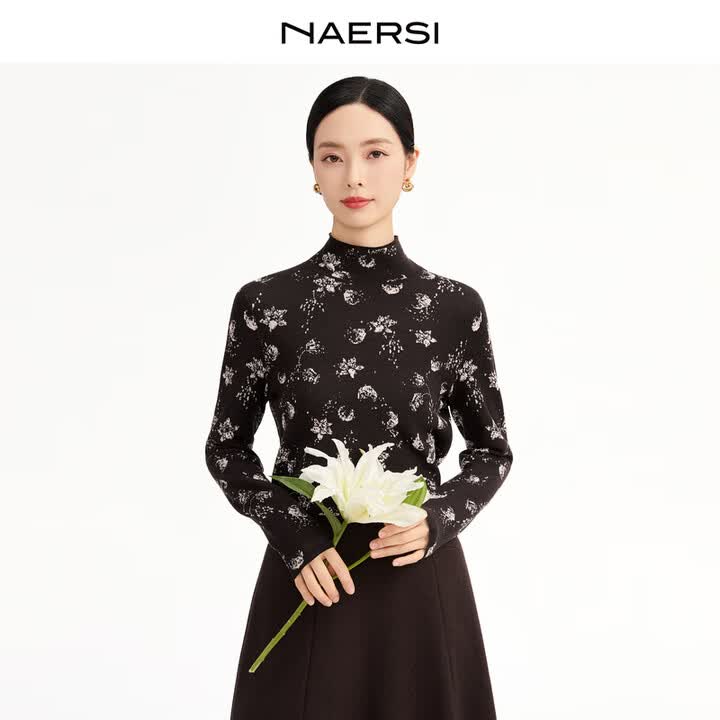娜尔思（NAERSI）商场同款半高领针织衫冬新款简约百搭长袖上衣女 灰橙色 M【图片 价格 品牌 报价】-京东