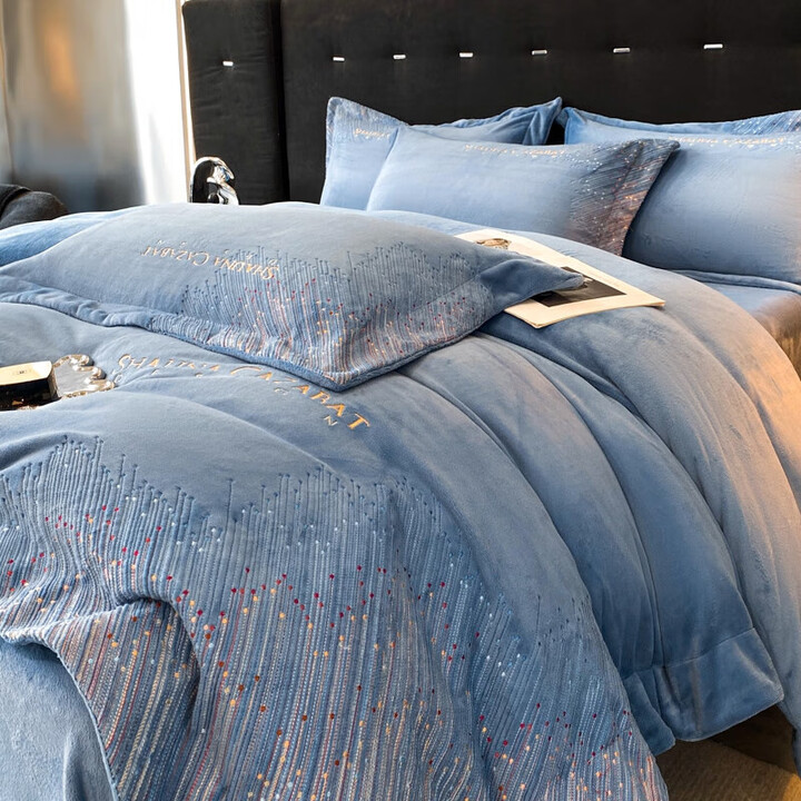 江苏南通家纺冬季轻奢感牛奶绒四件套宝宝绒加厚珊瑚绒被套婴儿绒 SR流星-宾利蓝 床单款 1.5m四件套:被套200*230【图片 价格 品牌 ...