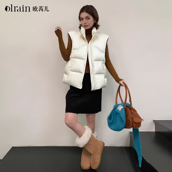 【OlrainGO56DY95198】Olrain欧芮儿羽绒马甲冬季女装立领设计感保暖外套通勤衣服 米杏色 M【行情 报价 价格 评测】-京东