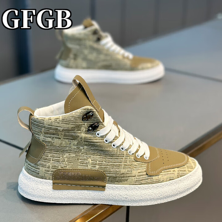 GFGB品牌轻奢男鞋2025秋冬季新款高帮鞋板男百搭小白鞋高帮休闲鞋子男 卡其色-高端男鞋 38-皮鞋码,偏大【图片 价格 品牌 报价】-京东