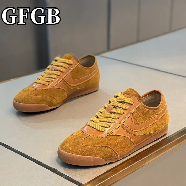 GFGB欧洲站品牌轻奢德训鞋2026新款百搭阿甘鞋低帮软底反绒休闲鞋子男 驼色 -高端男鞋 40 -皮鞋码,偏大【图片 价格 品牌 报价】-京东
