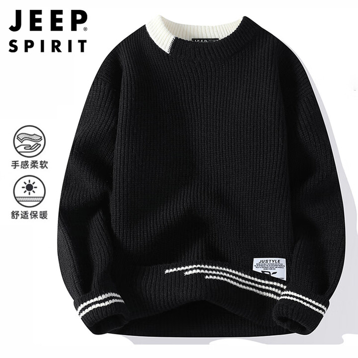 【JEEP SPIRIT针织衫】JEEP SPIRIT吉普圆领毛衣男秋冬季长袖打底衫男加绒加厚针织衫 黑色 XL【行情 报价 价格 评测】-京东