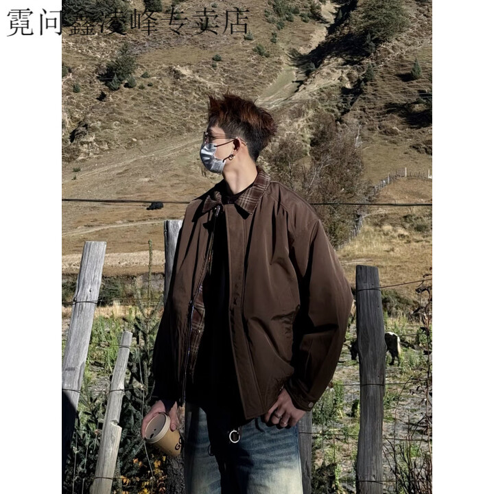 霓问AYUN Studio 孙圣云假两件美拉德棉衣菱格夹棉小众复古冬季情侣潮 棕色 M【图片 价格 品牌 报价】-京东