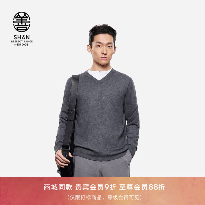 ERDOS 25秋冬商务时尚修身精纺V领套衫男羊绒衫 深灰 L 175/96A【图片 价格 品牌 报价】-京东