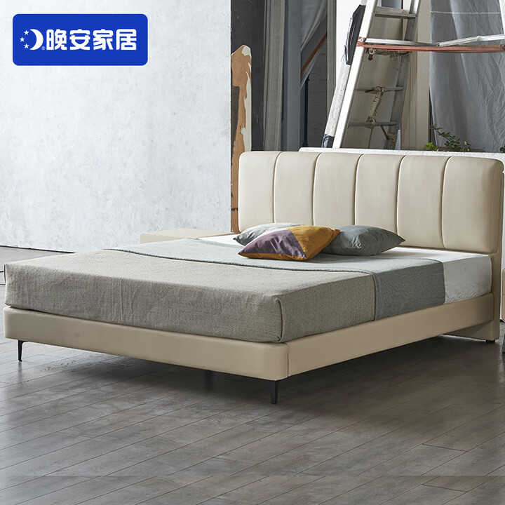 【晚安（goodnight）WA301高箱款+JD214】晚安（goodnight）超体同款真皮床软包双人主卧齐边床高箱储物款1.8米 ...
