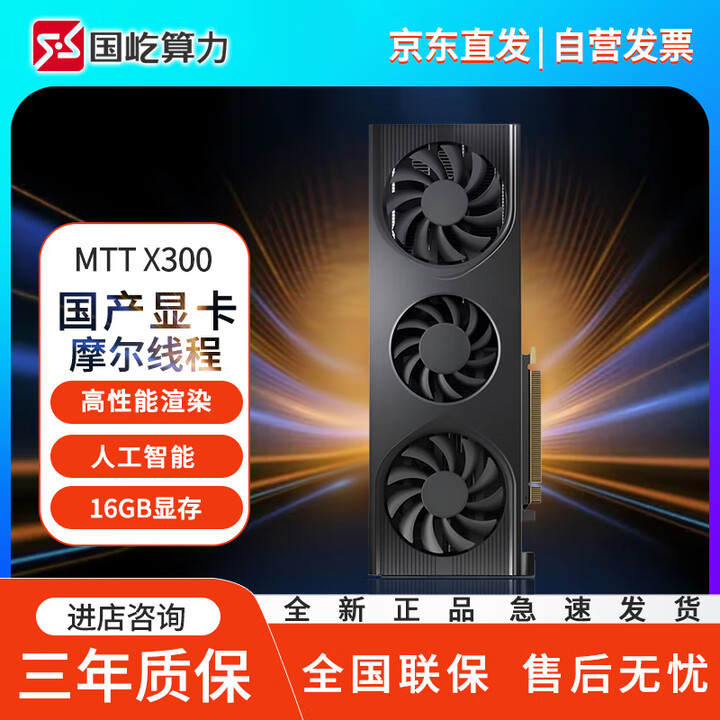 【国屹摩尔线程MTT X300】国屹认证【摩尔线程】 MTT X300 国产独立显卡16G 4K台式机电脑游戏办公设计专业视频渲染加速显卡 ...